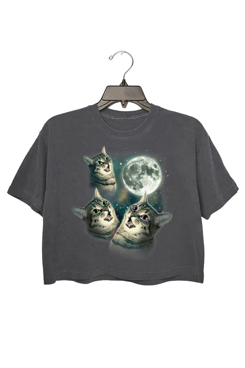 Three Cats Howling At The Moon Crop Top For Women – Fancyytee.com